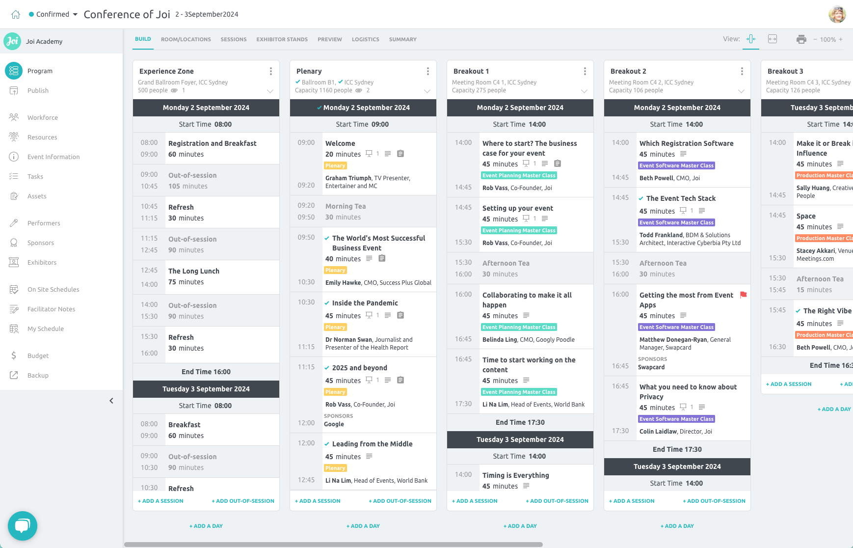 Joi Program Builder - Best tool for event planners to build a program